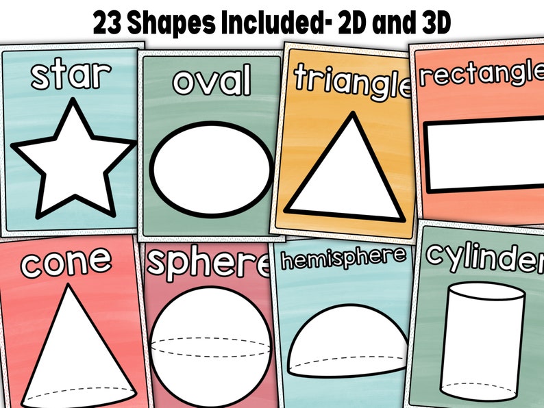 Printable Shape Posters Classroom Decor, Boho, Watercolor, 2D Shapes ...