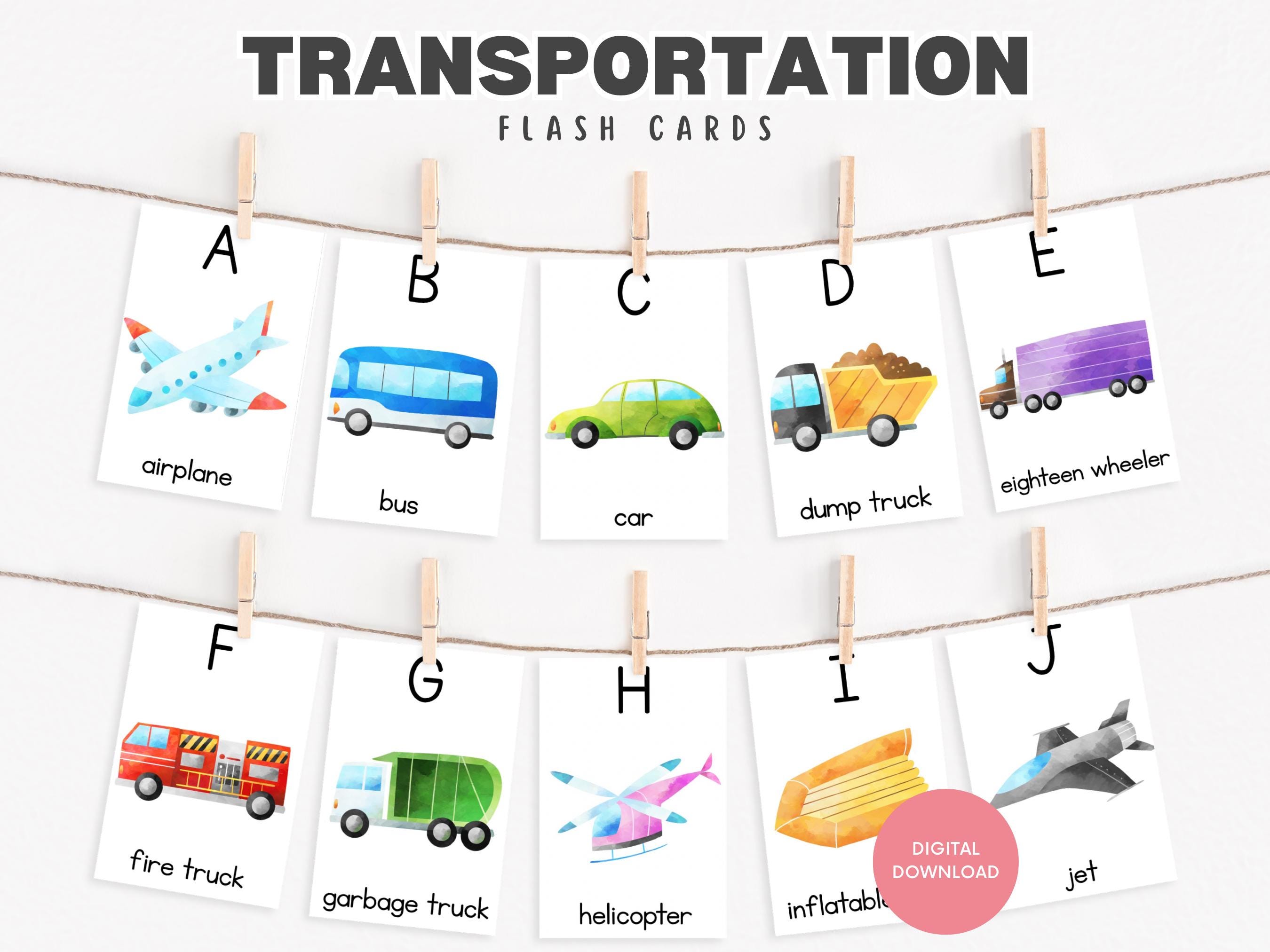 ABC Transportation Flash Cards Printable, Vehicle Alphabet A-Z ...