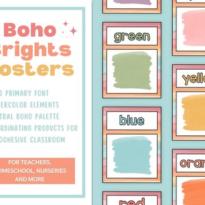 Printable Color Posters Classroom Decor, Boho, Watercolor - Etsy