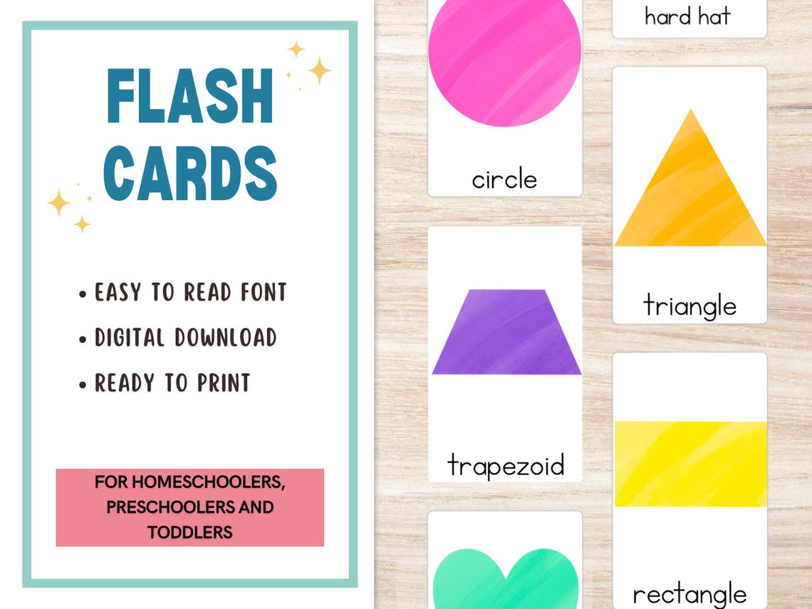 2D Shape Flashcards Printable PDF, Preschool Shape Recognition Cards ...
