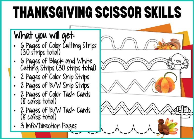 Thanksgiving Cutting and Tracing Pages for Preschool, Fine Motor ...
