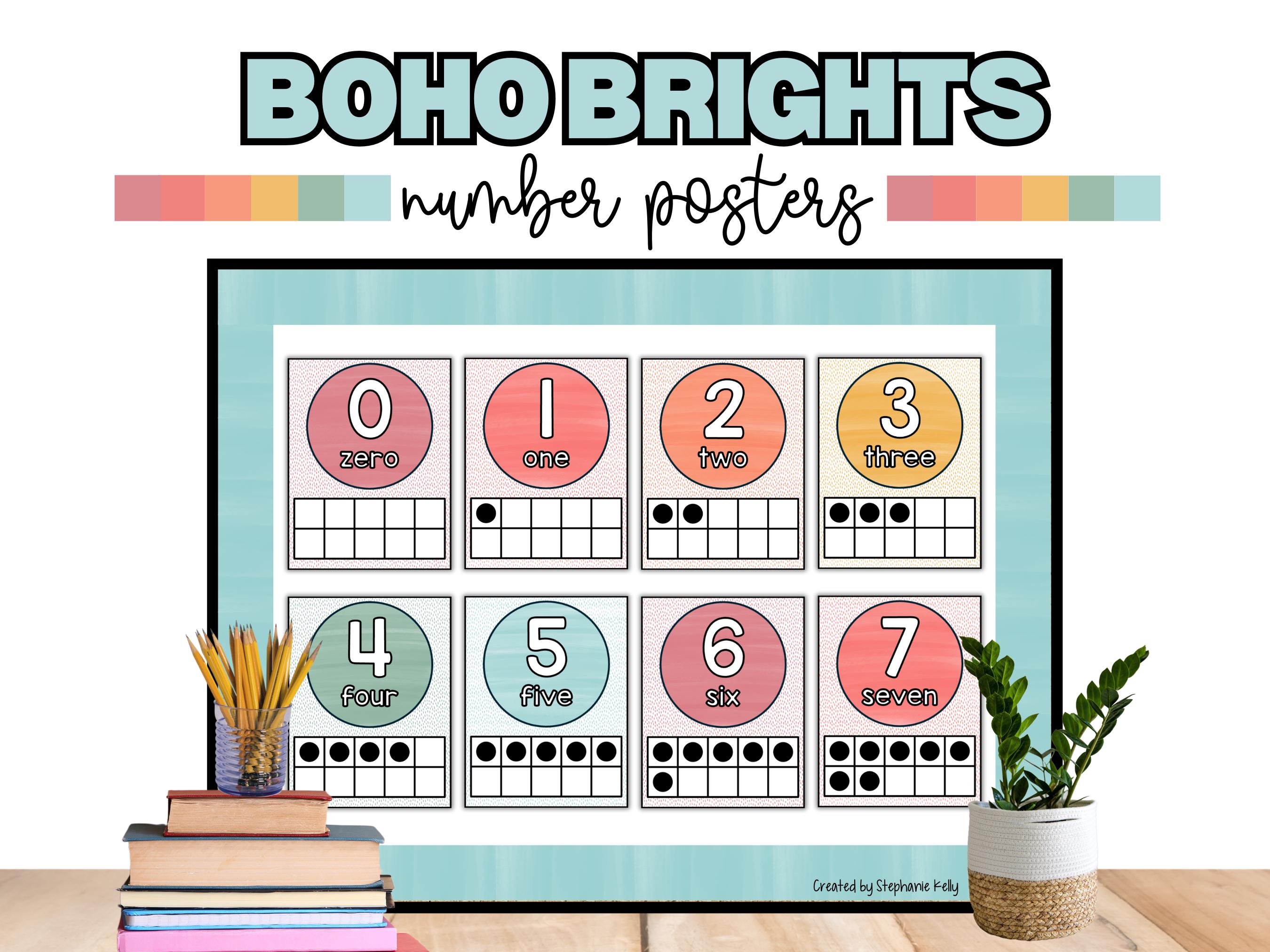 Printable Number Posters Classroom Decor, Boho, Watercolor, Boho ...