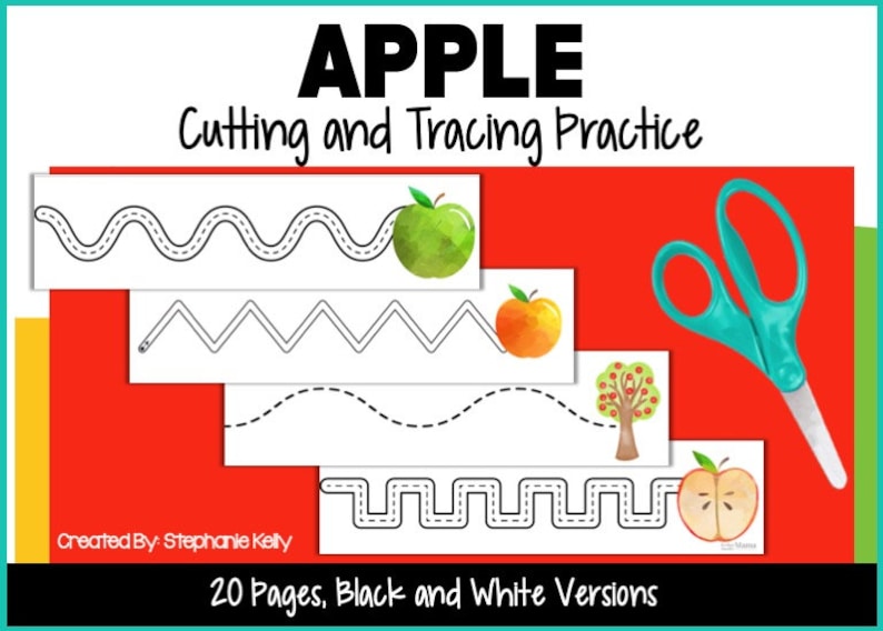 Apple Cutting and Tracing Pages for Preschool, Apple Cutting Practice ...