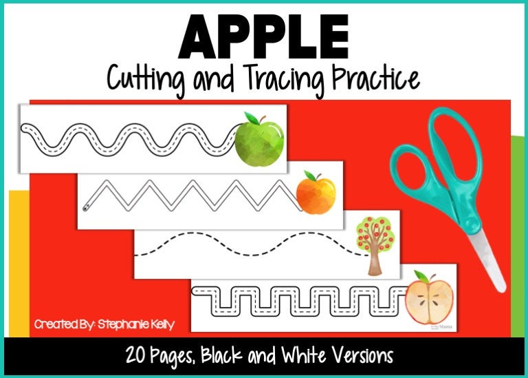 Apple Cutting and Tracing Pages for Preschool, Apple Cutting Practice ...