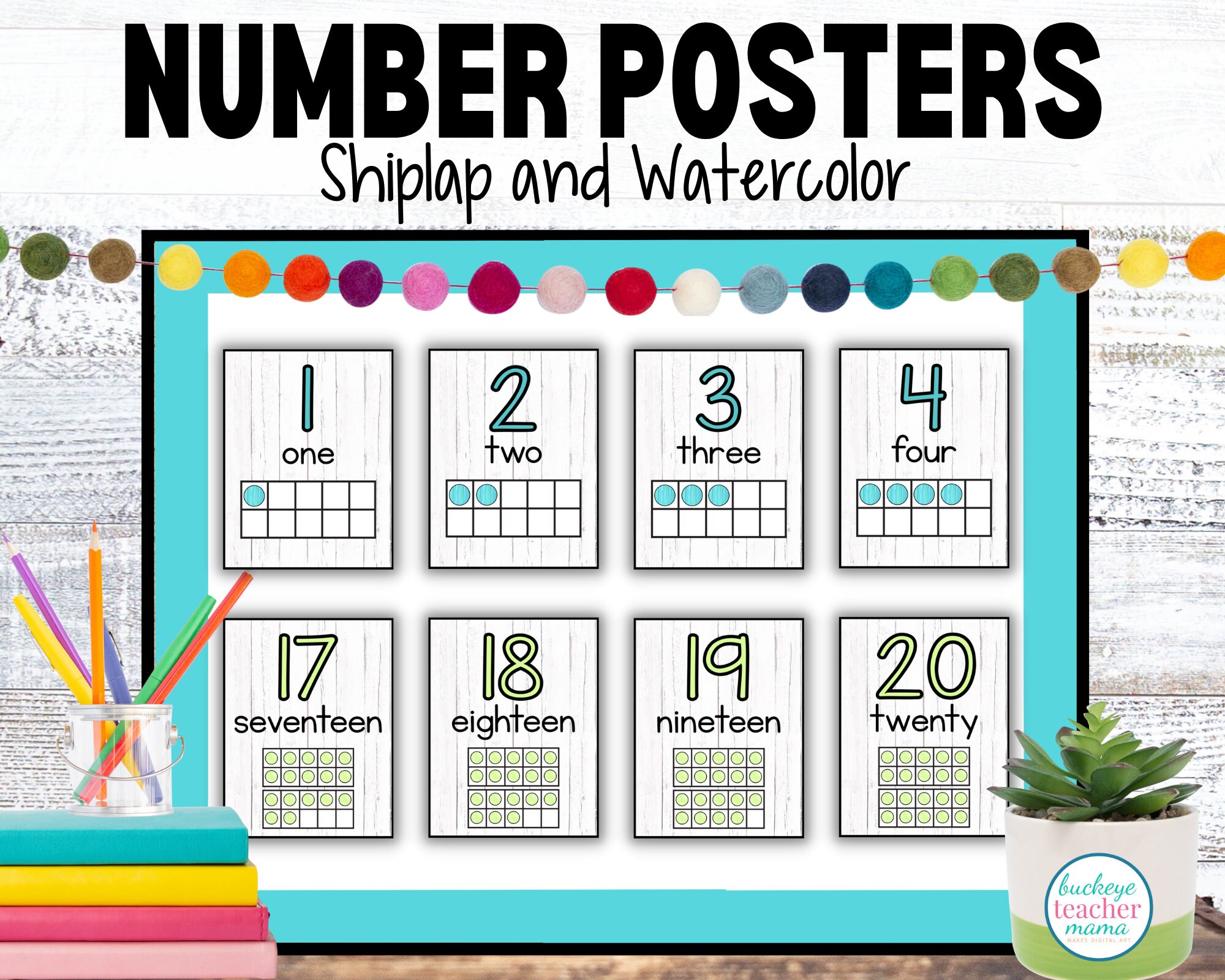 Printable Number Posters Classroom Decor Shiplap Watercolor - Etsy