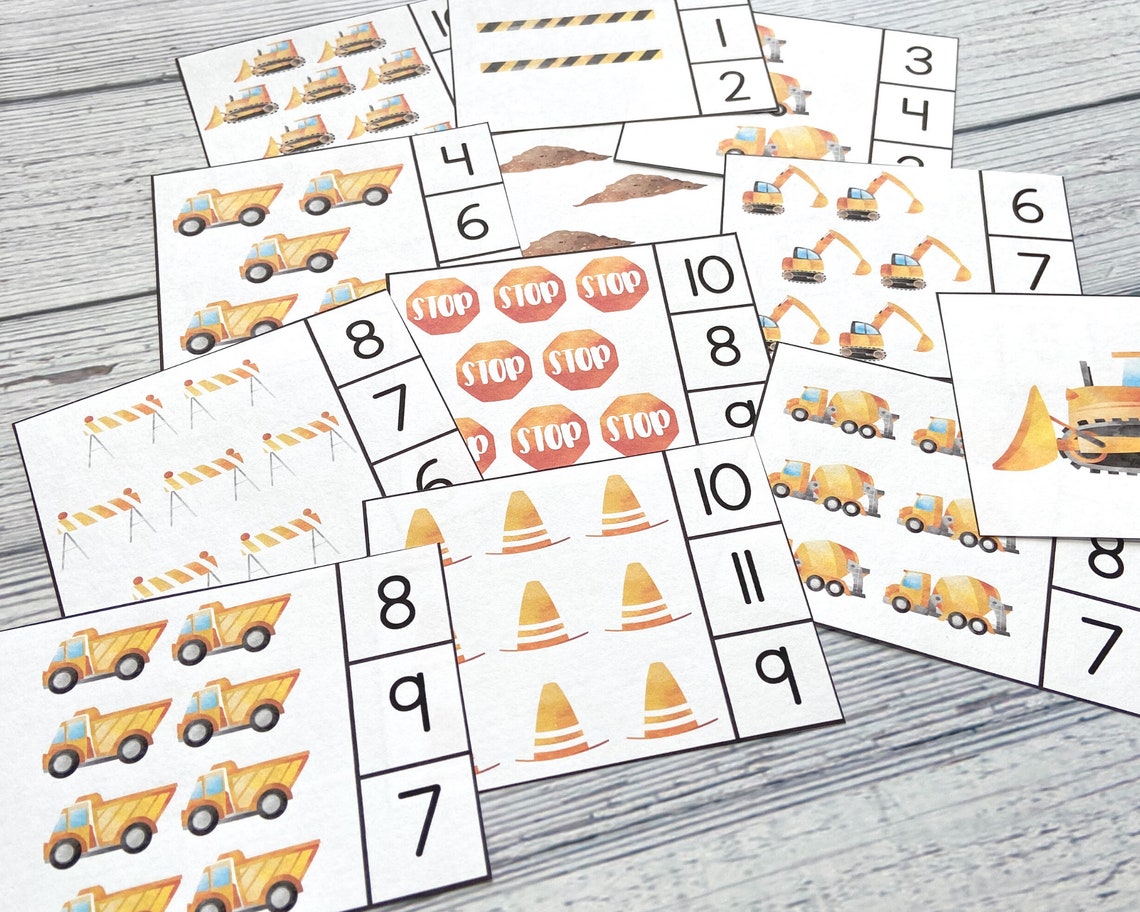 Construction Clip Cards for Preschool Montessori Letters and Counting ...