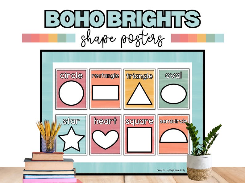Printable Shape Posters Classroom Decor, Boho, Watercolor, 2D Shapes ...
