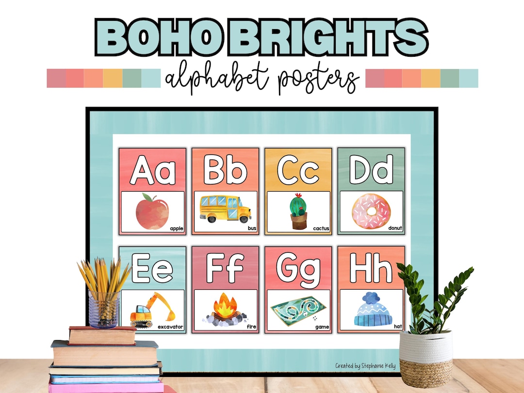 Printable Boho Watercolor ABC Posters Classroom Decor, Boho Alphabet ...