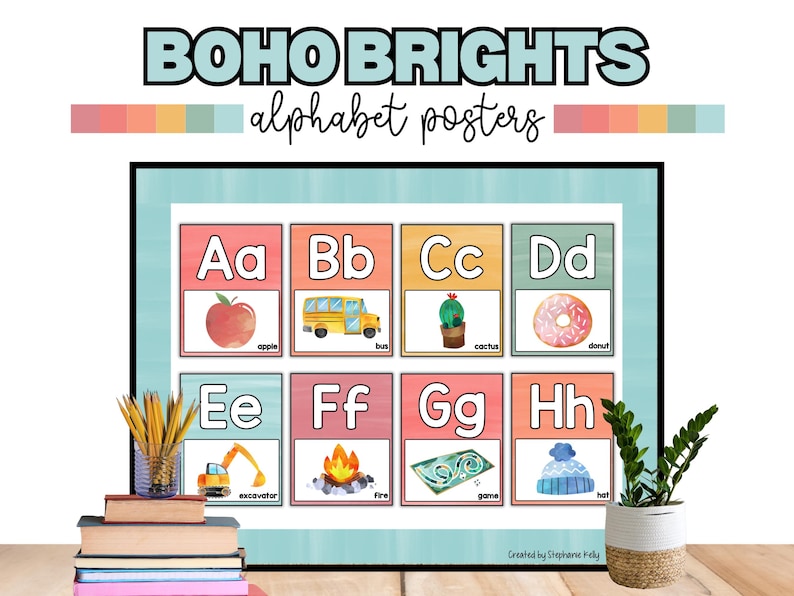 Printable Boho Watercolor ABC Posters Classroom Decor, Boho Alphabet ...