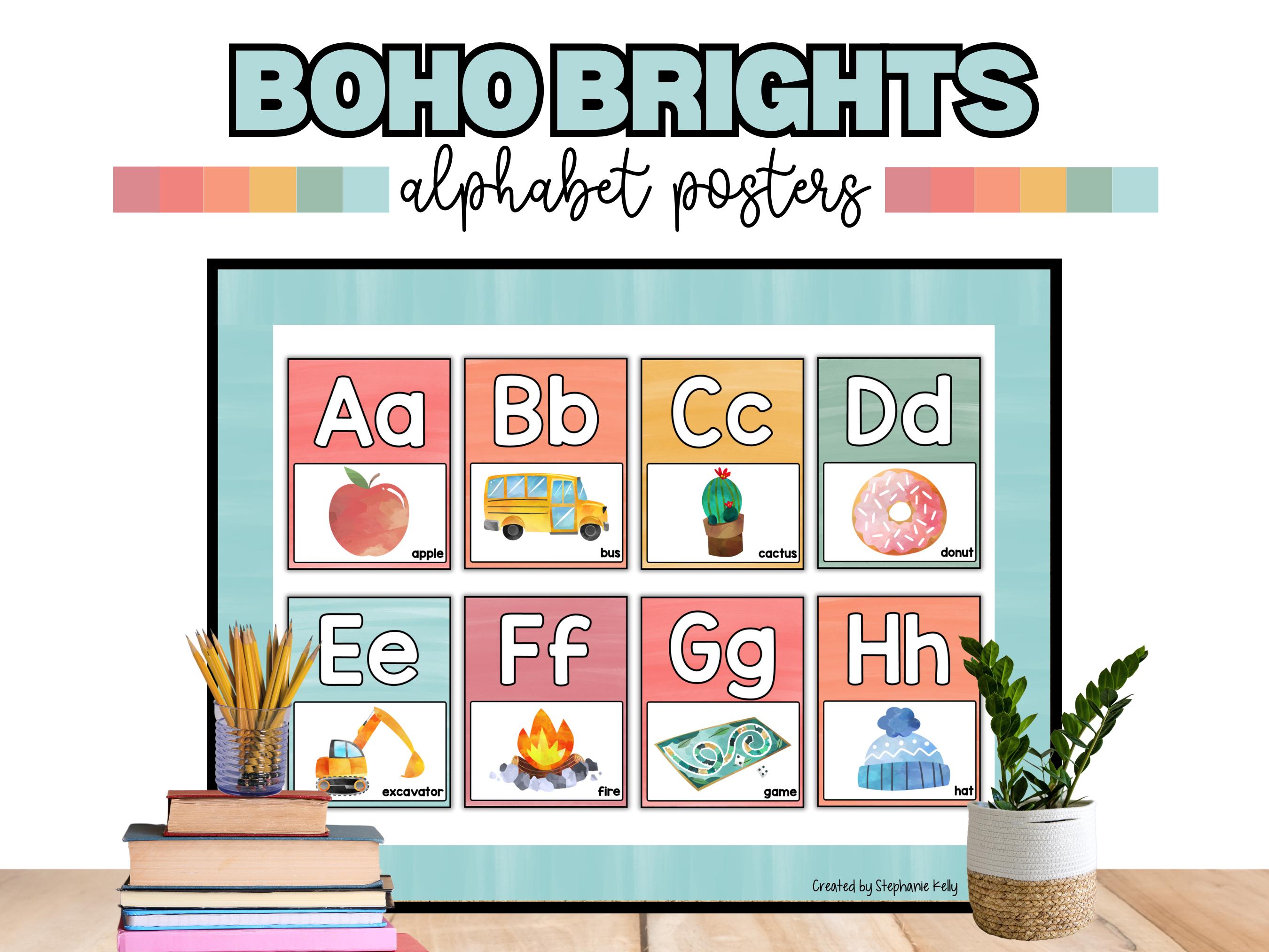 Printable Boho Watercolor ABC Posters Classroom Decor, Boho Alphabet ...