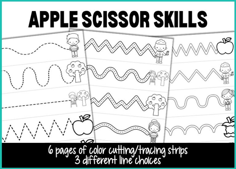 Apple Cutting and Tracing Pages for Preschool, Apple Cutting Practice ...