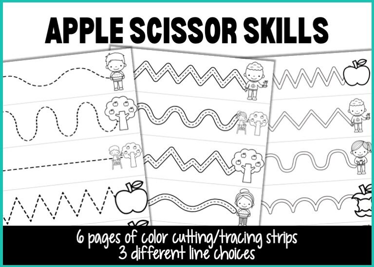 Apple Cutting and Tracing Pages for Preschool, Apple Cutting Practice ...
