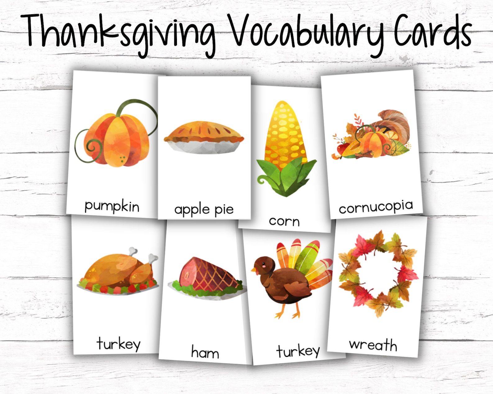 Thanksgiving Flash Cards, Flashcards for Preschool, Word Wall ...