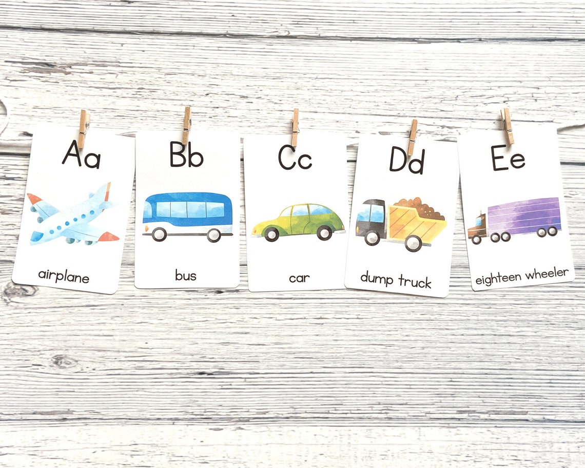 ABC Transportation Flash Cards, Vehicle Flashcards, Alphabet Vehicle ...