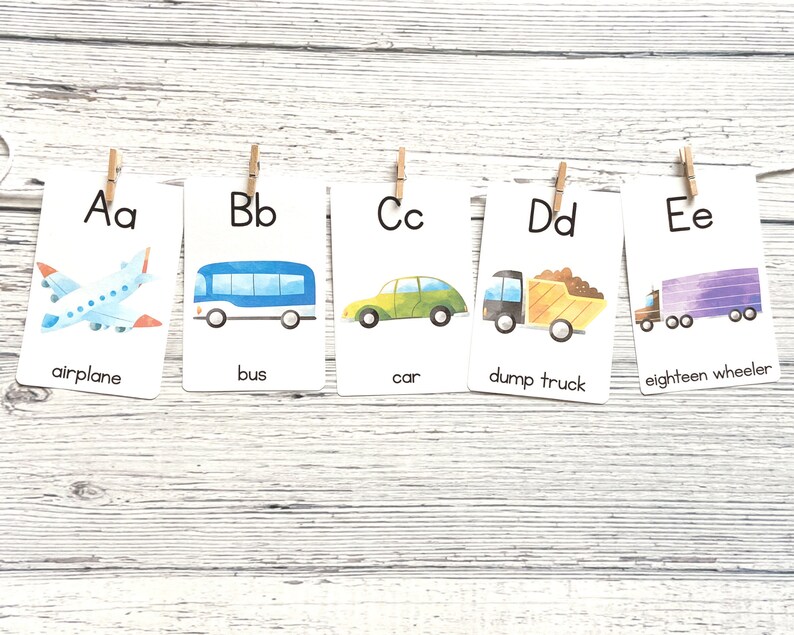 ABC Transportation Flash Cards, Vehicle Flashcards, Alphabet Vehicle ...