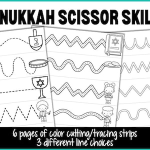 Hanukkah Scissor Practice Activity for Preschool, Fine Motor Cutting ...