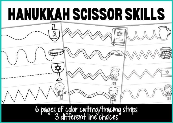 Hanukkah Scissor Practice Activity for Preschool, Fine Motor Cutting ...