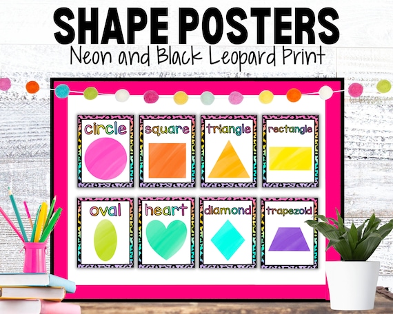 Printable Shape Posters Classroom Decor Rainbow Leopard - Etsy