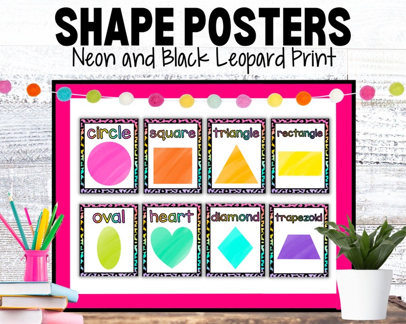 Printable Shape Posters Classroom Decor, Rainbow Leopard Print ...