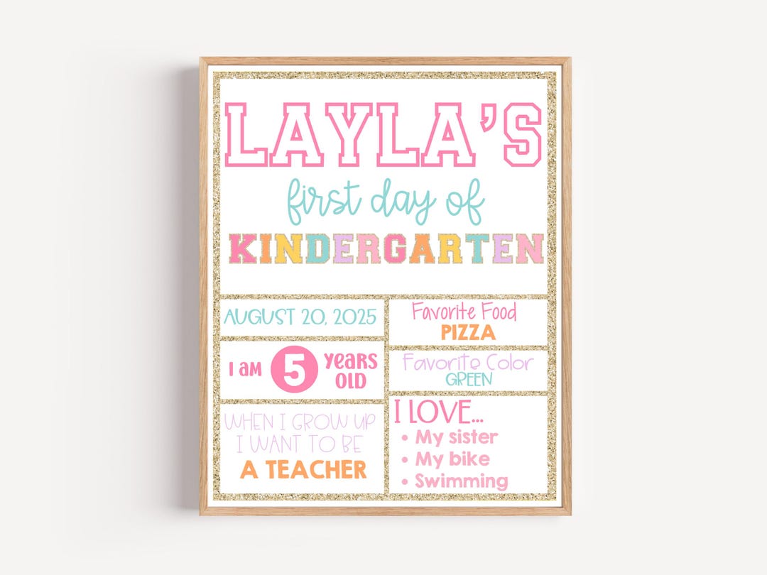 First Day of Kindergarten Sign, First Day of School Sign Editable ...