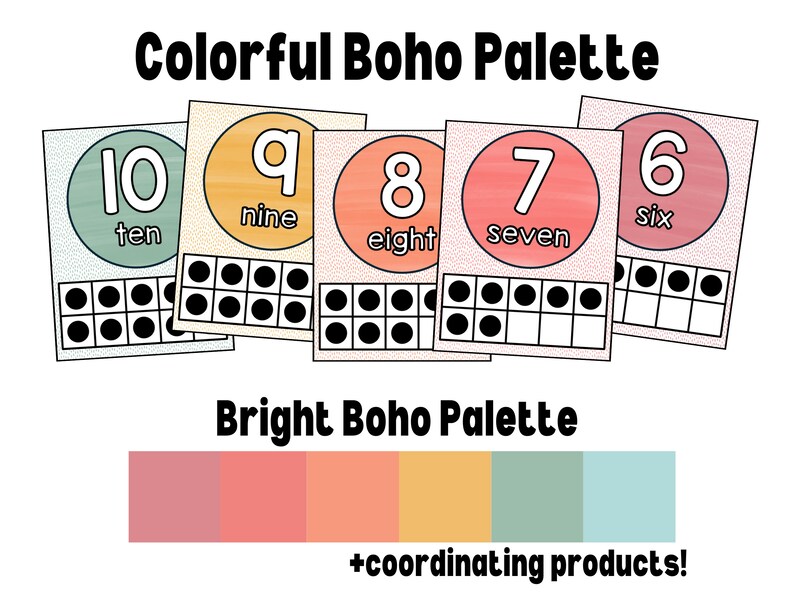 Printable Number Posters Classroom Decor, Boho, Watercolor, Boho ...