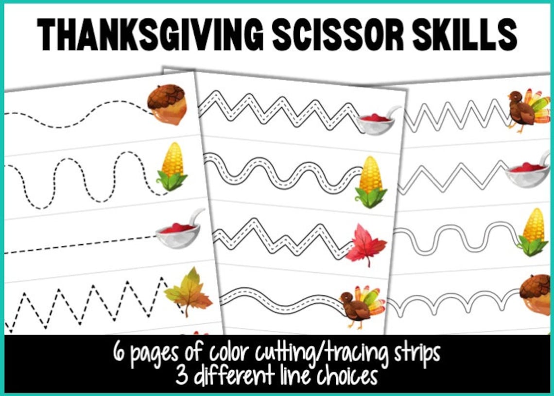 Thanksgiving Cutting and Tracing Pages for Preschool Fine - Etsy