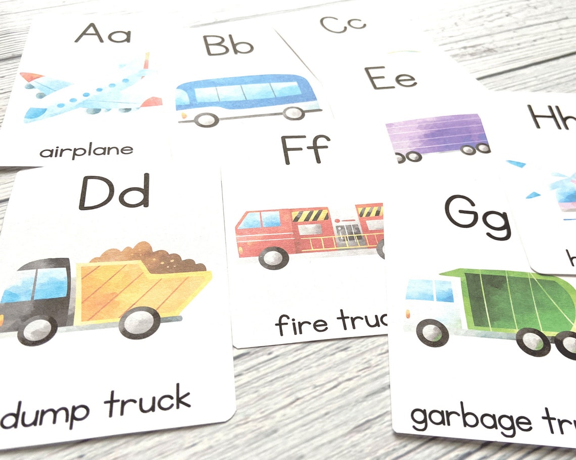 ABC Transportation Flash Cards, Vehicle Flashcards, Alphabet Vehicle ...