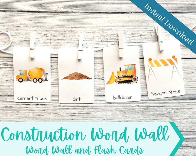 Construction Flashcards for Preschool Printable Flashcards - Etsy