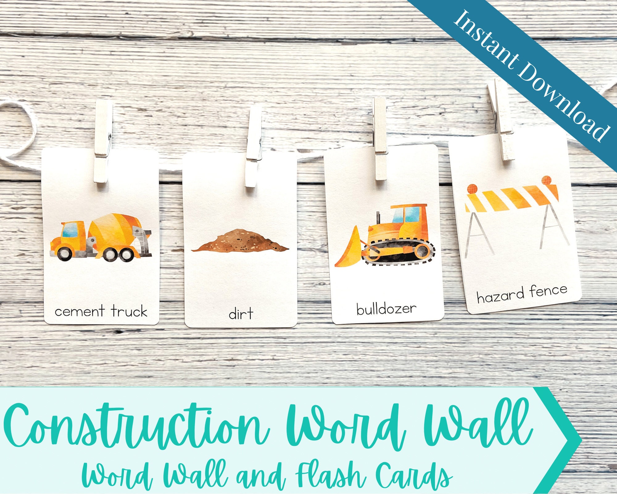 Construction Flashcards for Preschool Printable Flashcards - Etsy
