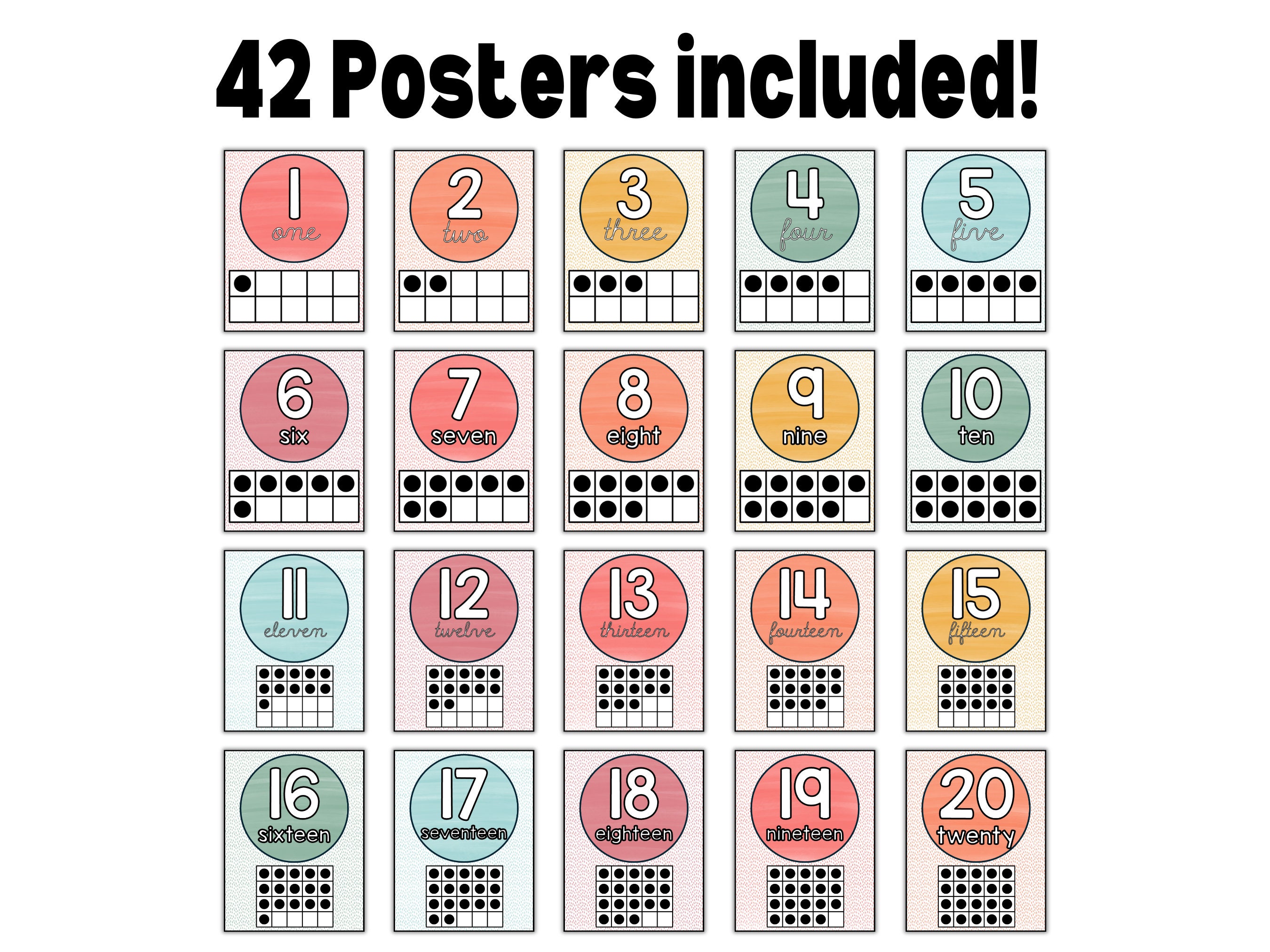 Printable Number Posters Classroom Decor, Boho, Watercolor, Boho ...
