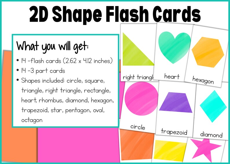 2D Shape Flashcards for Preschool, Printable Shape Flashcards for ...