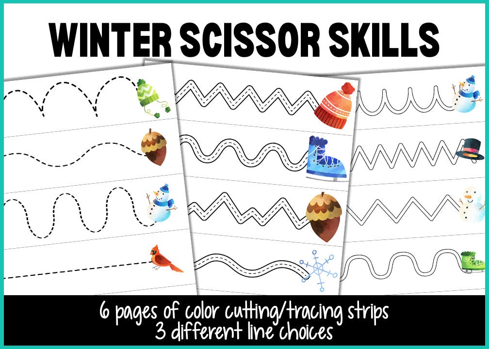 Winter Cutting and Tracing Practice Worksheets for Preschoolers | Fun ...
