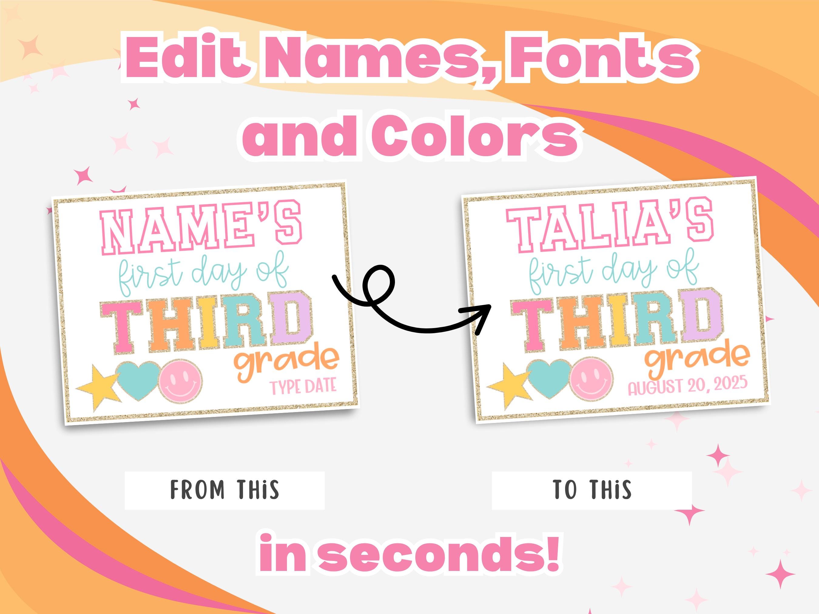 Editable First Day of Third Grade Sign, First Day of School Printable ...