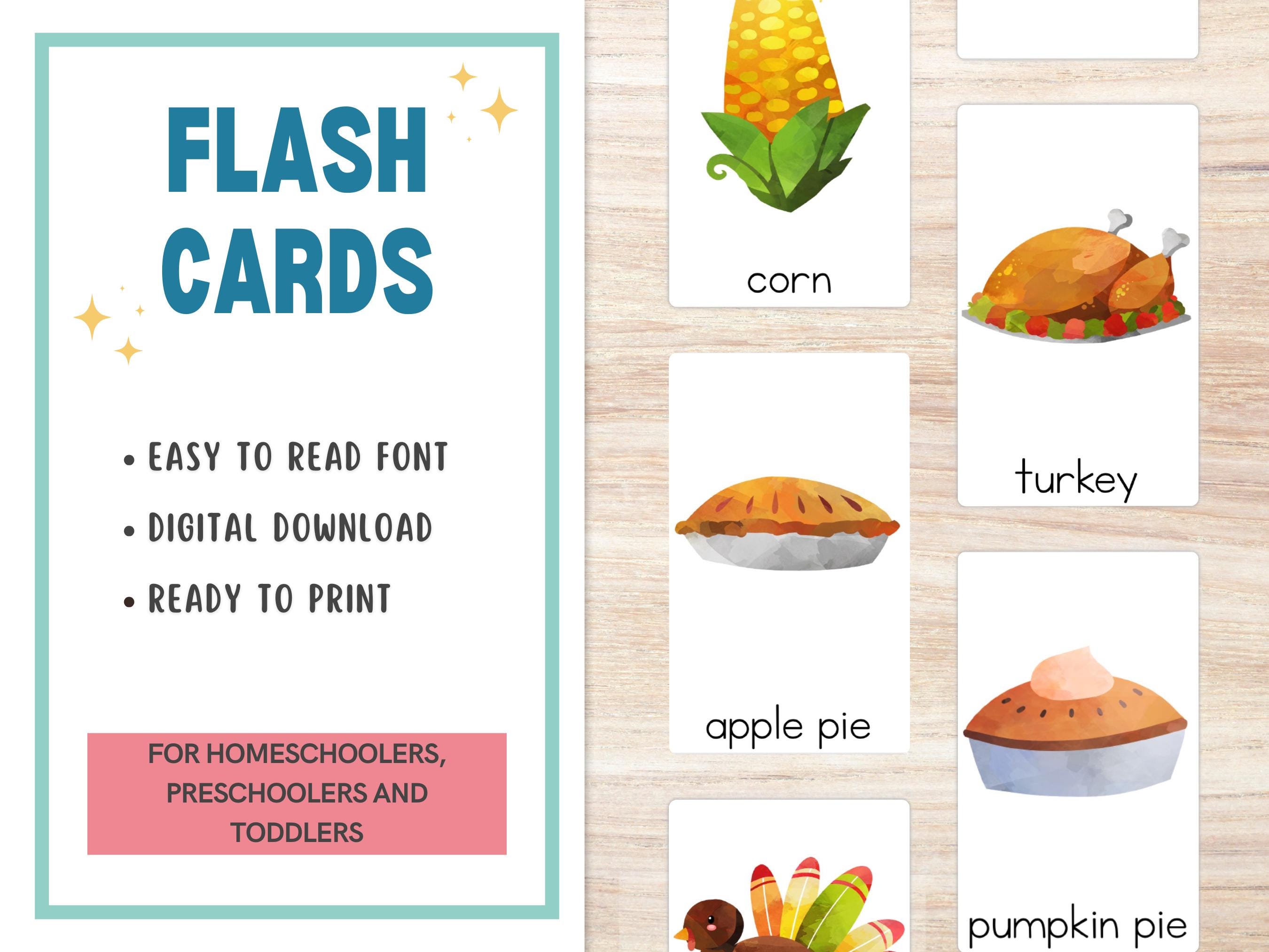Thanksgiving Flash Cards, Flashcards for Preschool, Word Wall ...