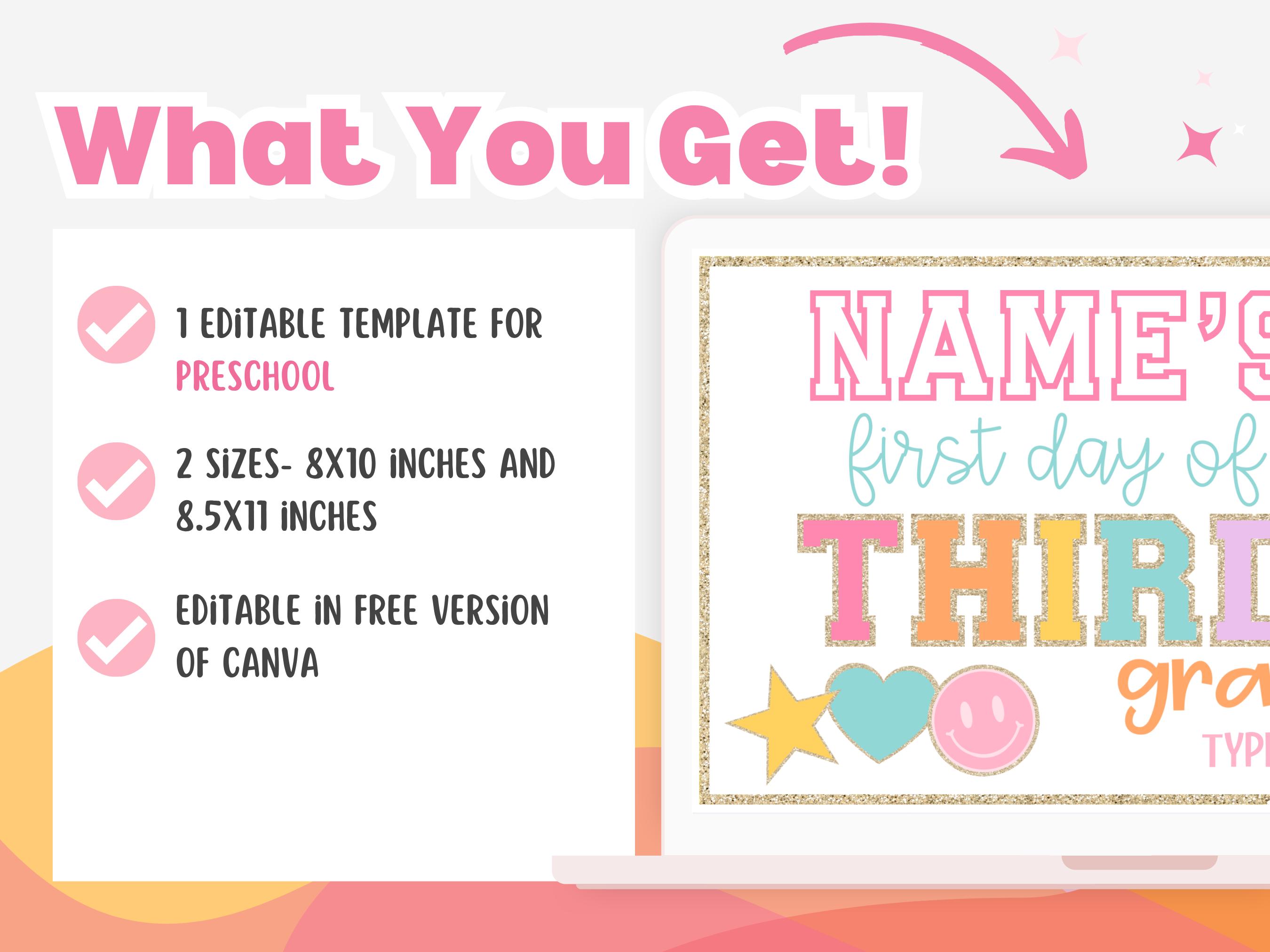 Editable First Day of Third Grade Sign, First Day of School Printable ...