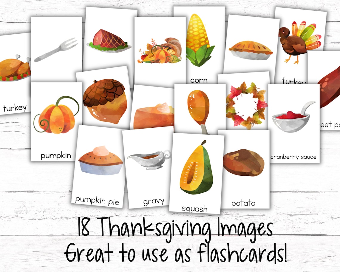 Thanksgiving Flash Cards, Flashcards for Preschool, Word Wall ...