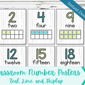 Printable Number Posters Classroom Decor Shiplap Watercolor | Etsy
