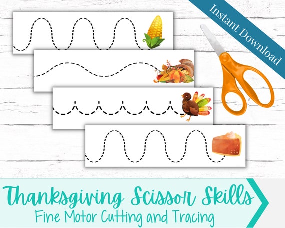 Thanksgiving Cutting and Tracing Pages for Preschool | Etsy