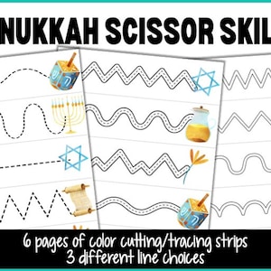 Hanukkah Scissor Practice Activity for Preschool, Fine Motor Cutting ...
