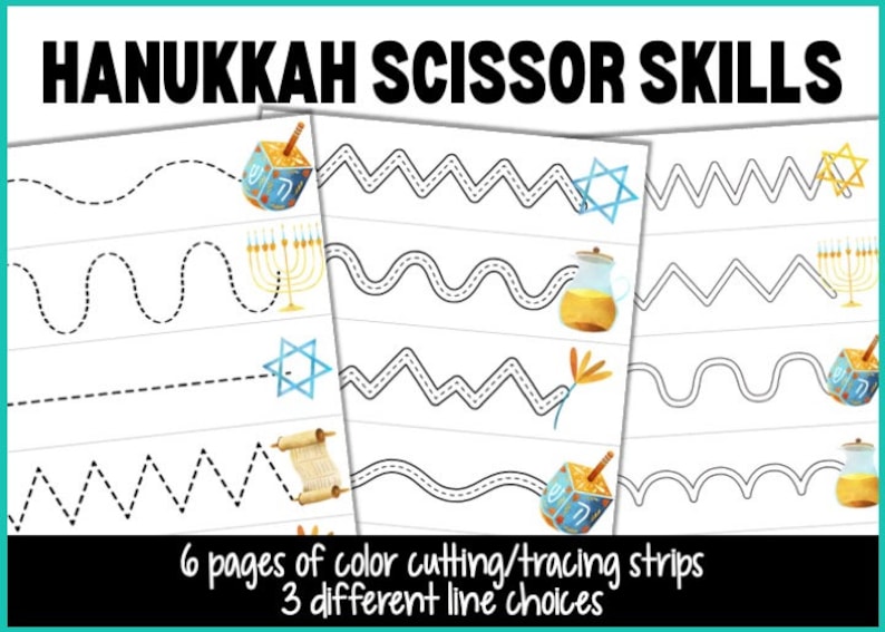 Hanukkah Scissor Practice Activity for Preschool, Fine Motor Cutting ...