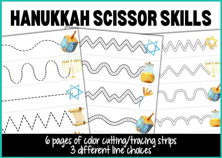 Hanukkah Scissor Practice Activity for Preschool, Fine Motor Cutting ...