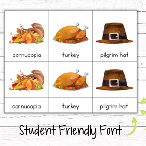 Thanksgiving 3 Part Vocabulary Cards for Montessori, Task Boxes ...