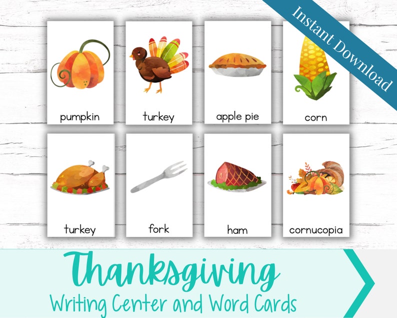 Thanksgiving Flash Cards, Flashcards for Preschool, Word Wall ...