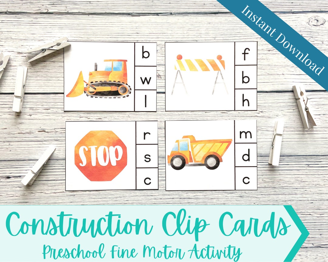 Construction Clip Cards for Preschool | Montessori | Letters and ...