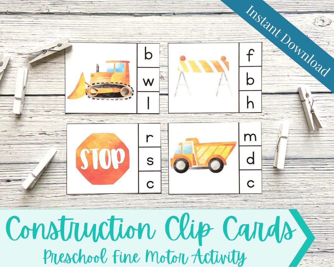 Construction Clip Cards for Preschool Montessori Letters and Counting ...