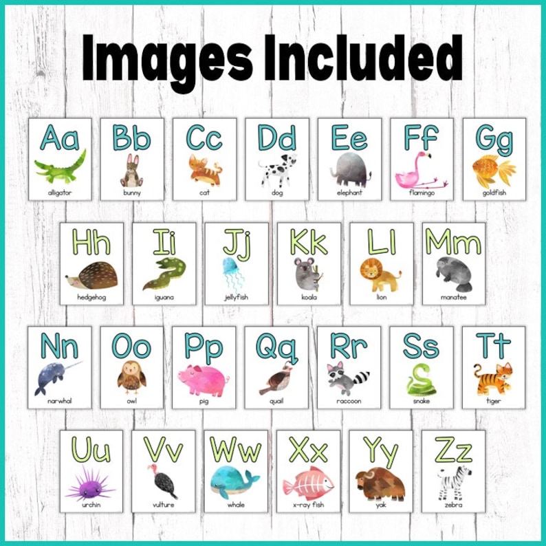 Printable ABC Posters Classroom Decor, Classic White, Watercolor, Teal ...