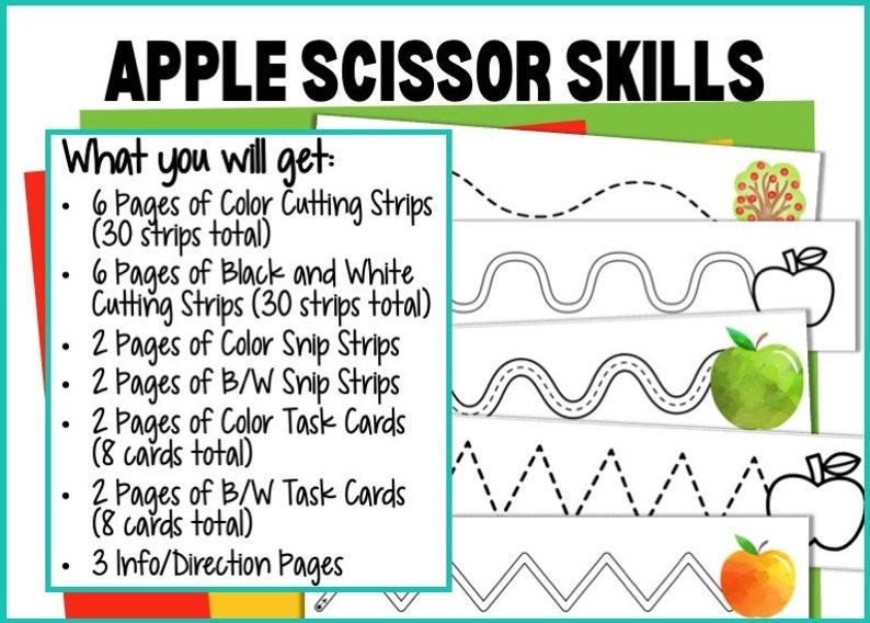 Apple Cutting and Tracing Pages for Preschool, Apple Cutting Practice ...