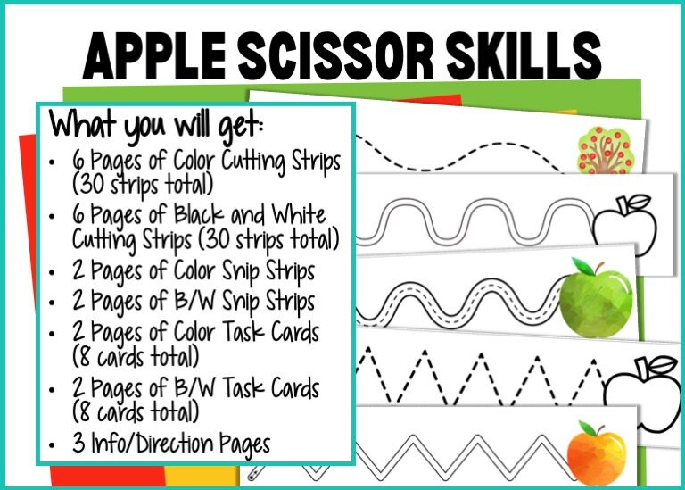 Apple Cutting and Tracing Pages for Preschool, Apple Cutting Practice ...