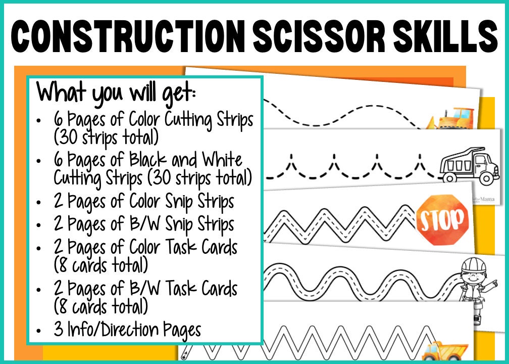 Construction Scissor Practice Activity for Preschool, Fine Motor ...
