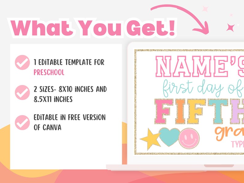 Editable First Day of Fifth Grade Sign, First Day of School Printable ...